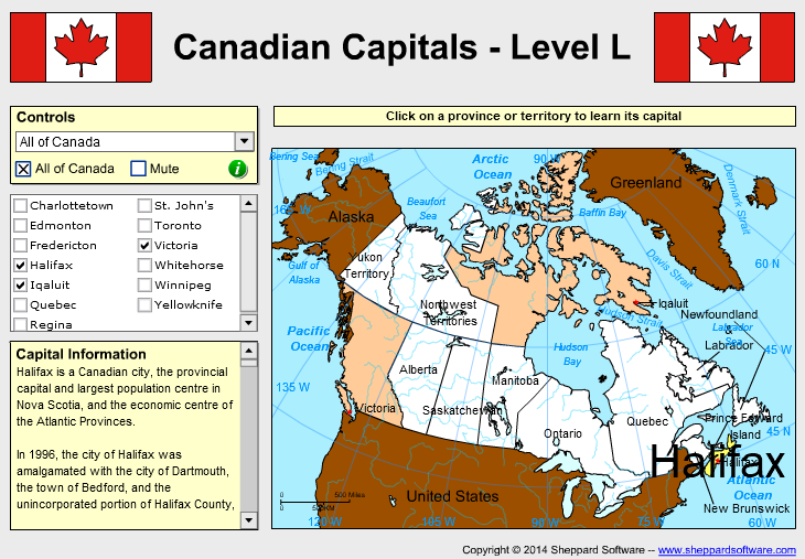 Canadian Geography - Capitals - Play Online on Flash Museum 🕹️