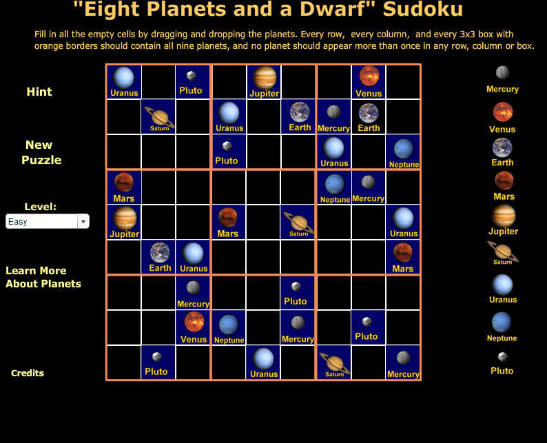 "Eight Planets and a Dwarf" Sudoku - Play Online on Flash Museum 🕹️